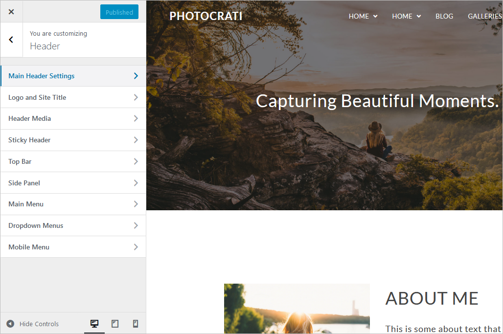 Main Header Settings