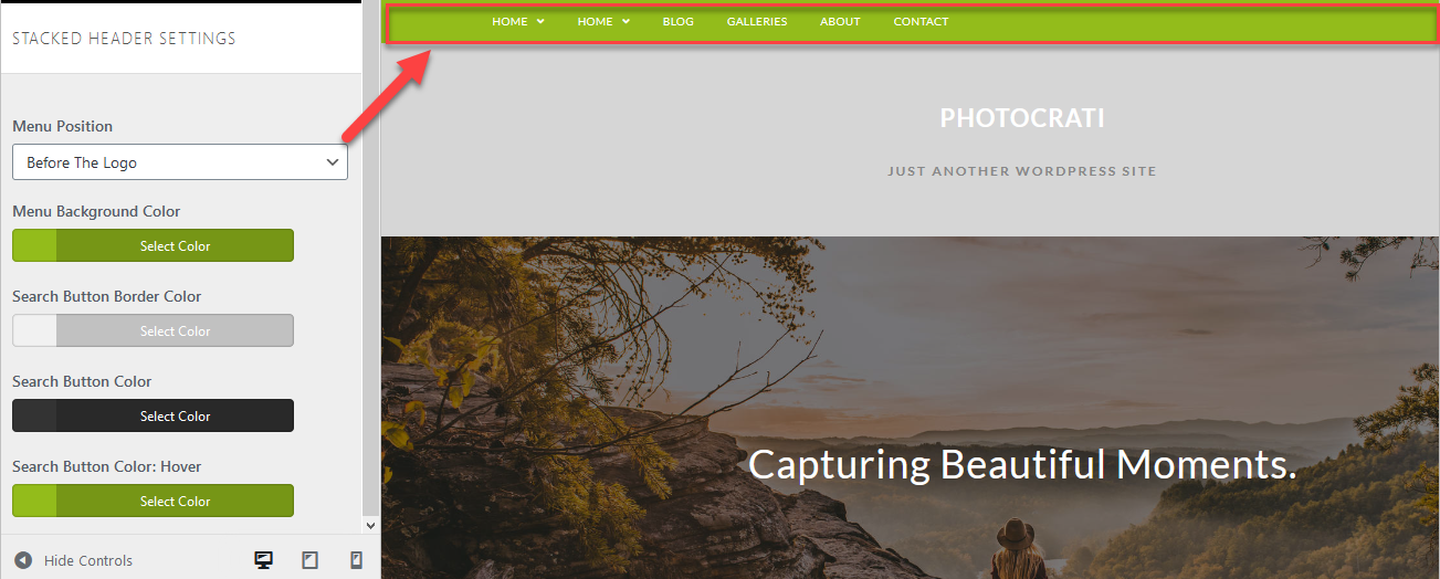 Main Header Settings